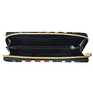 Snilety Women Long Wallet PU Leather Card Case, Red Rose Printed RFID Credit Card Holder Zipper ID Card Travel Wallet