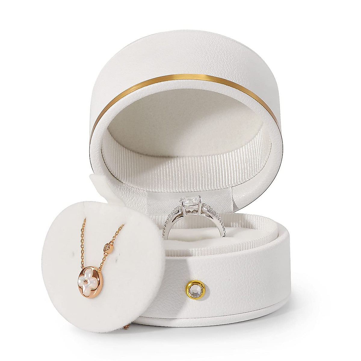 Oirlv Leather Ring Box Engagement Proposal Wedding Ring Gift Box Multifunctional Jewelry Case for Earring Necklace(White)