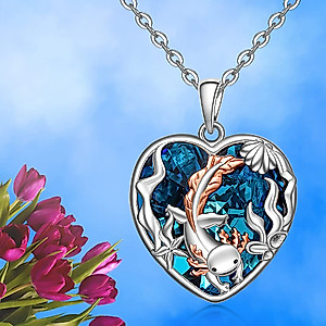 Axolotl Necklace 925 Sterling Silver Axolotl Necklaces for Women Heart Crystal Mexican Animal Axolotls Pendant Lover Gifts