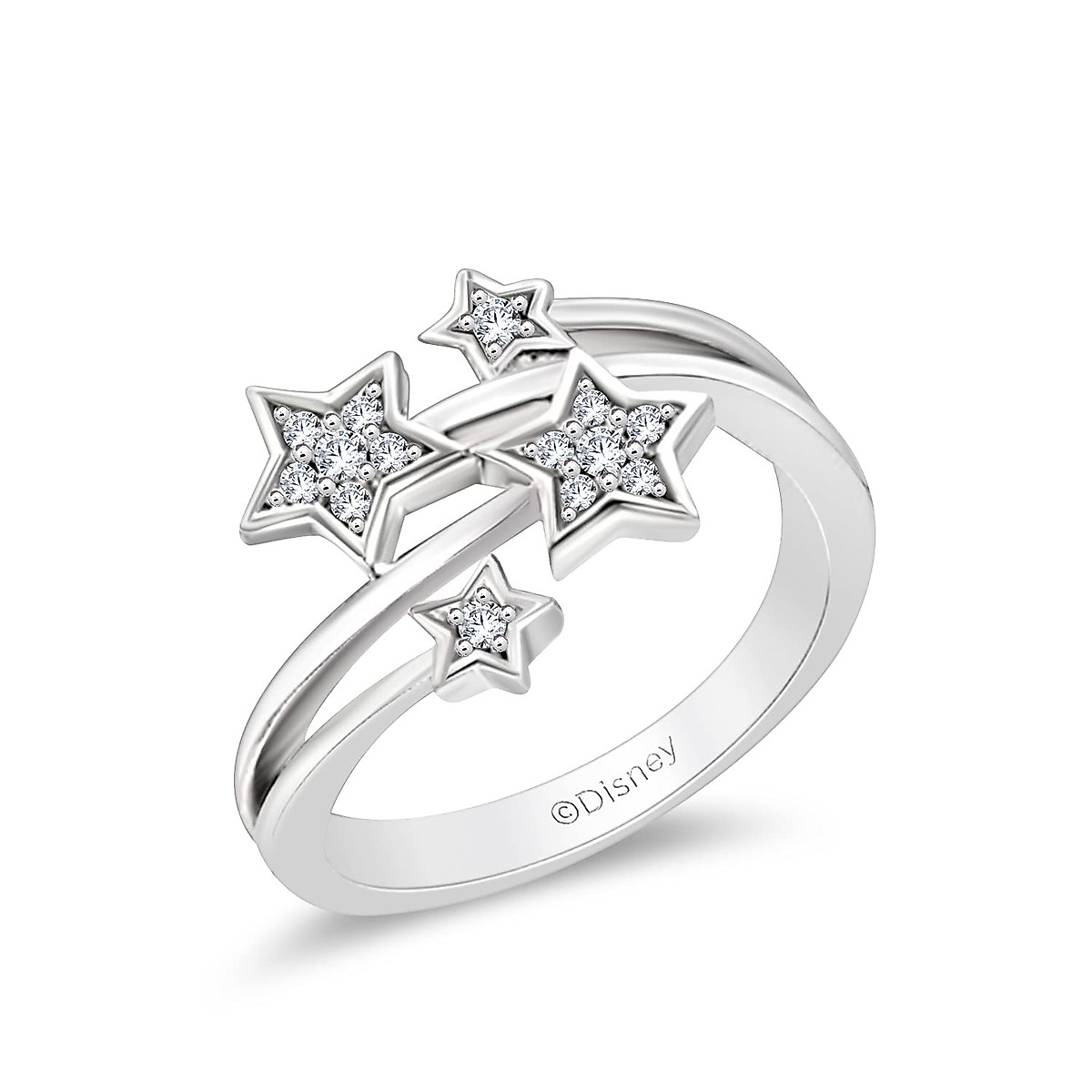 Jewelili Enchanted Disney Fine Jewelry Sterling Silver 1/10 Cttw Natural White Diamond Tinker Bell Ring size 9