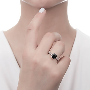 BERRICLE Sterling Silver Solitaire 3 Carat Black Cushion Cut Cubic Zirconia CZ Fashion Ring for Women, Rhodium Plated Size 7