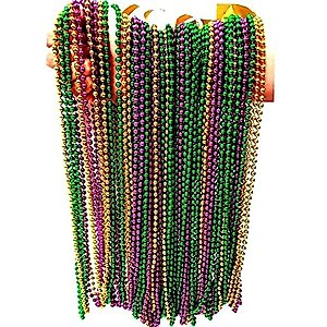 Metallic Beaded Necklaces, Mardi Gras Necklaces, Festive Necklace Multi Packs (144 Piece Pack)