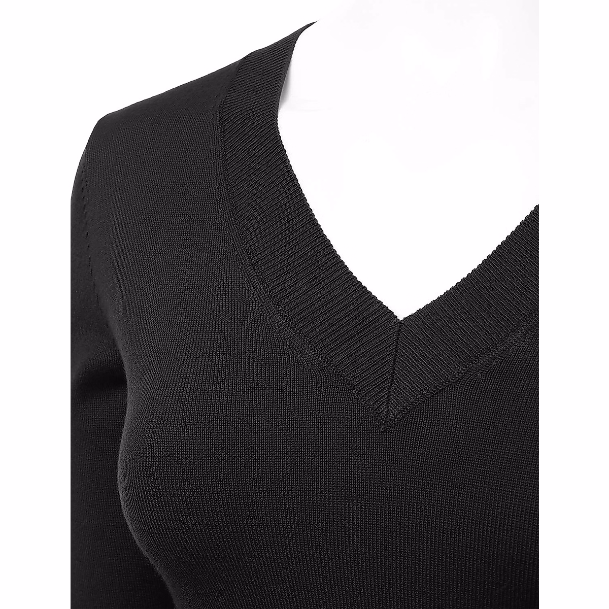 LALABEE Women's V-Neck Long Sleeve Soft Basic Pullover Knit Sweater Black L