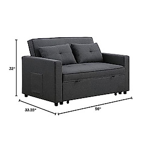 Lilola Home Zoey Dark Gray Linen Convertible Sleeper Loveseat with Side Pocket