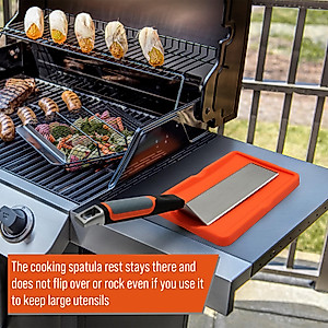 Silicone Spatula Mat for Ladle, Spoon Rest Kitchen Utensil Holder Drip Pad, Heat Resistant Spoon Holder for Stove Top & Grill, Non Slip, Keep Neat and Clean(Orange)