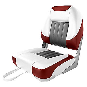 XGEAR Deluxe Low Back Boat Seat, Fold-Down Fishing Boat Seat (2 Seats) (White/Grey/Red)