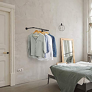 Industrial Iron Pipe Clothing Garment Rack 24.5 Inches Heavy Duty Multi-Purpose Clothing Hanging Rack Wall Mounted Clothes Rod for Closet, Laundry Room, Balcony, Black