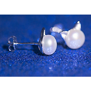 Wicary Cat Ear Earrings Sterling Silver Cultured Freshwater Pearl Stud Earrings