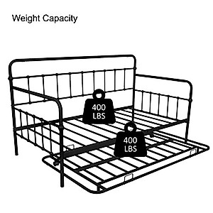 Livavege Twin Daybed with Trundle, Multifunctional Metal Twin Size Platform Bed Frame Sofa Beds with Headboard for Kids/Teens/Adults, Mattress Foundation/Space-Saving/No Box Spring Need