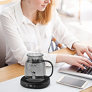 Bsigo Smart Coffee Mug Warmer & Cute Cat Glass Mug Set, Beverage Warmer for Desk Office, Cup Warmer Plate for Milk Tea Water with Time & Temperature Setting(Up to 140℉/ 60℃), 8H Auto Shut Off, Grey
