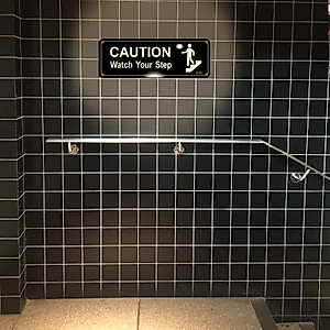 4 Pack Caution Watch Your Step Sign for floor, Acrylic with Symbols Self-adhesive for Home and Business Restaurants Offices 9"x3" Black Gold Easy to Mount Outdoor or Indoor Use Black