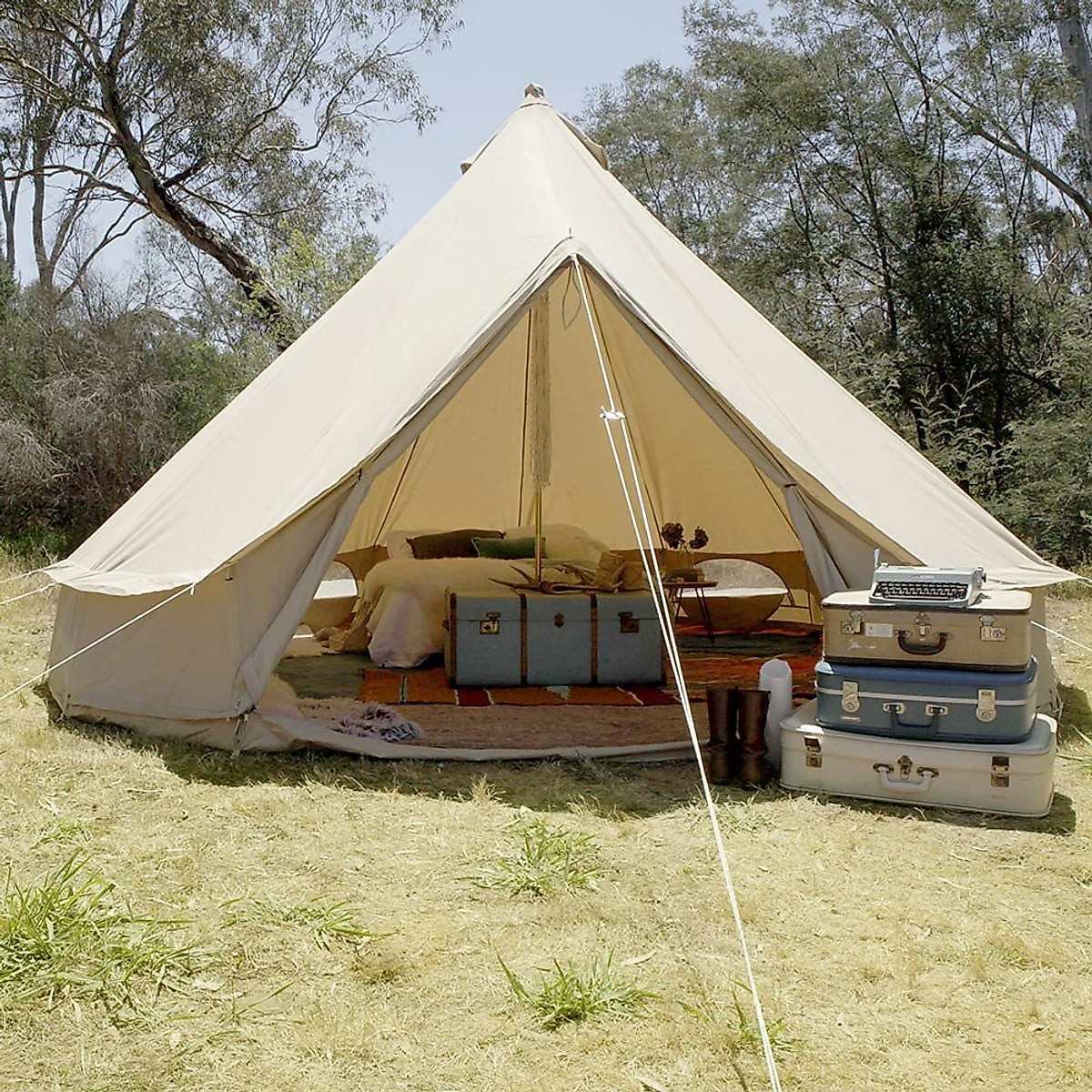 Psyclone Tents Fixed Floor Extra Windows 5m/16.4ft Luxury Bell Tent Outdoor All Weather 8-10 Person Cotton Canvas Yurt Large Tent for Family Camping Glamping Hiking and Festivals