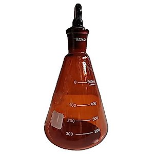 DONLAB CSE-0500 Glass 500ml Amber Brown Erlenmeyer Flask with Stopper Conical Flask