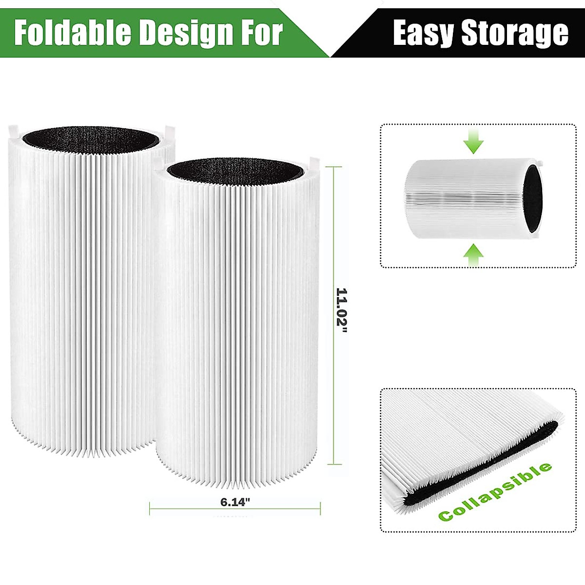 ICLEAN Blue Pure 411 Replacement Filter,Compatible with Blueair Filter Blue Pure 411,411+,411 Auto,Mini,Particle and Activated Carbon, 2-Pack