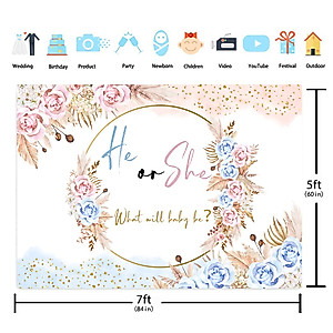 Baby Backdrop for Photography He or She Paty Background 7x5FT Gender Reveal Party Backdrop Baby Shower Decoration Photo Booth Supplies Studio Props Vinyl (84x60 inch)