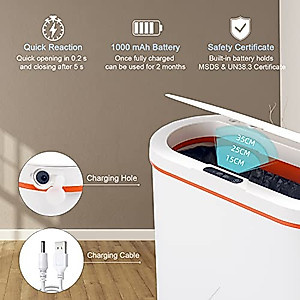 Automatic Trash Can with Essential Oil Diffuser,4 Gallon bathroom trash cans with lid,Touchless Trash Can Bedroom,Small Smart Trash Can Motion Sensor,Slim Garbage Can Bin White Waste Basket (USB)