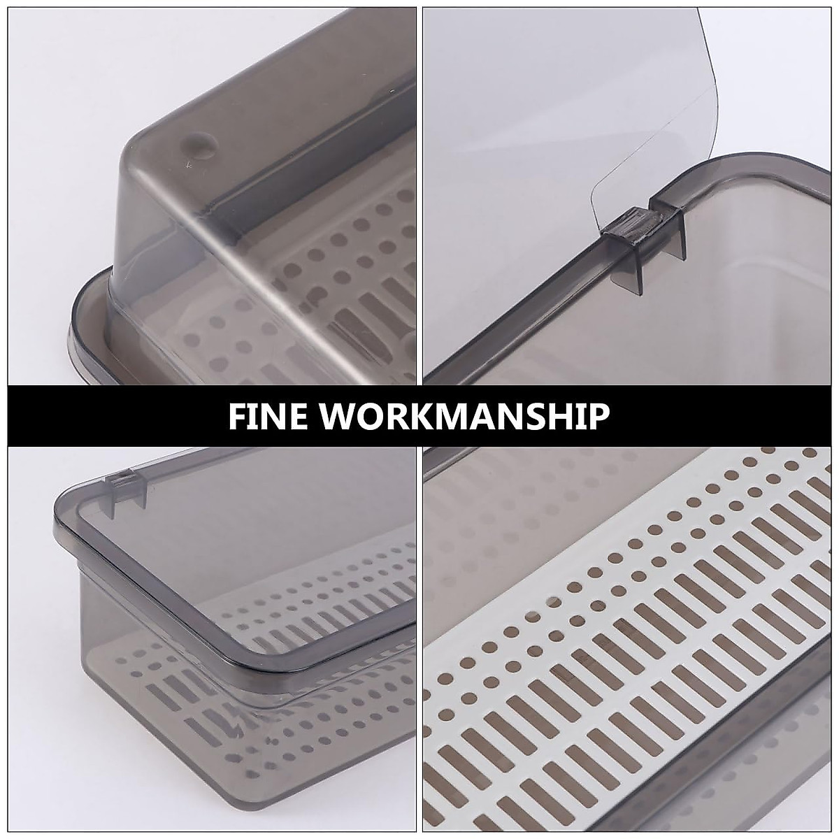 Housoutil Flatware Tray with Lid, Kitchen Drawer Organizer, Kitchen Cutlery Tray and Utensil Drawer Organizer with Cover, Countertop Silverware Storage Container (Black)