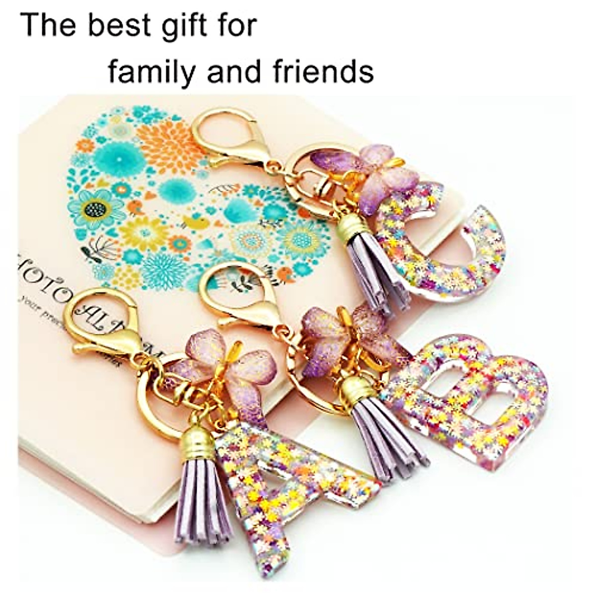 TTYY Initial Letter Keychain for Women Gift for Young Teenage Girl Gifts for Christmas to Mom Daughter Purple tassel (purple snow LetterB)