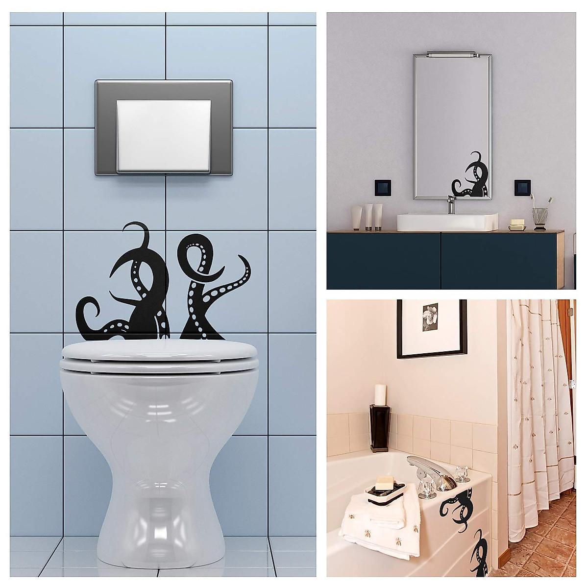 15 Pieces Kraken Octopus Toilet Tentacles Wall Decals Decor Sticker Octopus Toilet Home Decal Black Sea Creature Wall Art Sticker Tentacles Bathroom Kraken Decal for Toilet Seat