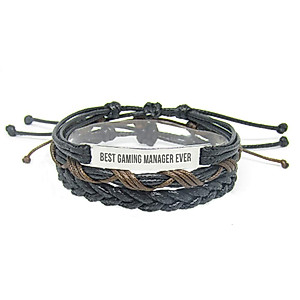 Miiras Handmade Bracelet for Men - Best Gaming Manager Ever - Black 10 - Made of Braided Rope and Stainless Steel - Gift for Gaming Manager