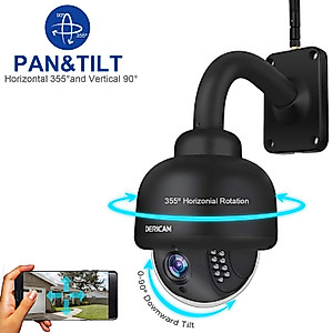 Dericam Outdoor WiFi Security Camera, Wireless PTZ Camera, HD 1080P, 4X Optical Zoom, Auto Focus, Night Vision, Motion Detection, Pre-Installed 32GB Memory Card, Black