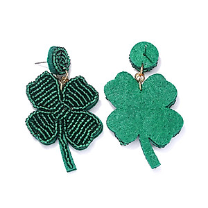 Boderier St Patrick's Day Earrings Green Leaf Beaded Earrings Lucky Irish Drop Dangle Earrings Party Costume Accessories for Women (Green Leaf)