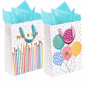 YE GIVING Happy Birthday Gift Bags With Tissue, Large Size 12"x16"x6.5" 2 Pack. 2 Designs. Includes Tissue Paper And Tags.…