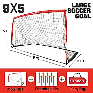 RUNBOW 9x5 ft Portable Kids Soccer Goal for Backyard Adult Junior Large Practice Soccer Net with Carry Bag (9x5ft, Red, 1 Pack)