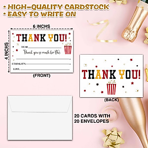 Chuxvon Kids Thank You Cards Fill in the Blank, Popcorn Thank You Cards, Movie Night Greeting Cards, Thank You Notes For Boys Girls, Birthday Party Decorations Favors (20 Cards With 20 Envelopes) -03