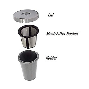 Reusable Coffee Holder and Filter Set, Grey 3 part with filter basket works with Keurig My K-Cup Home brewers by PureWater Filters