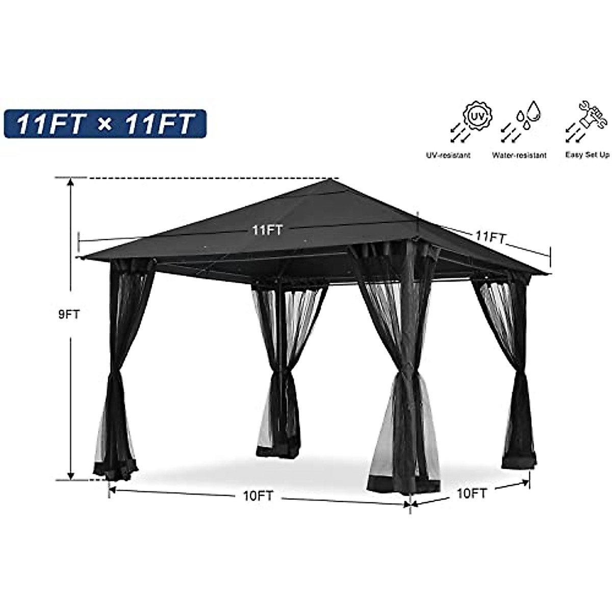 MASTERCANOPY 10x10FT Outdoor Patio Gazebo Canopy with Mosquito Netting for Lawn,Garden,Backyard and Deck(Dark Gary)