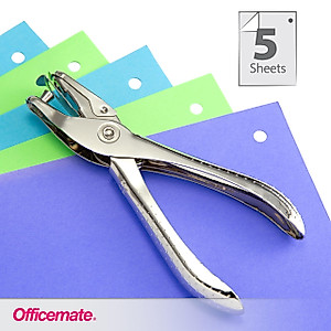 Officemate 1- Hole Punch, 5 Sheet Capacity, Silver (90091)