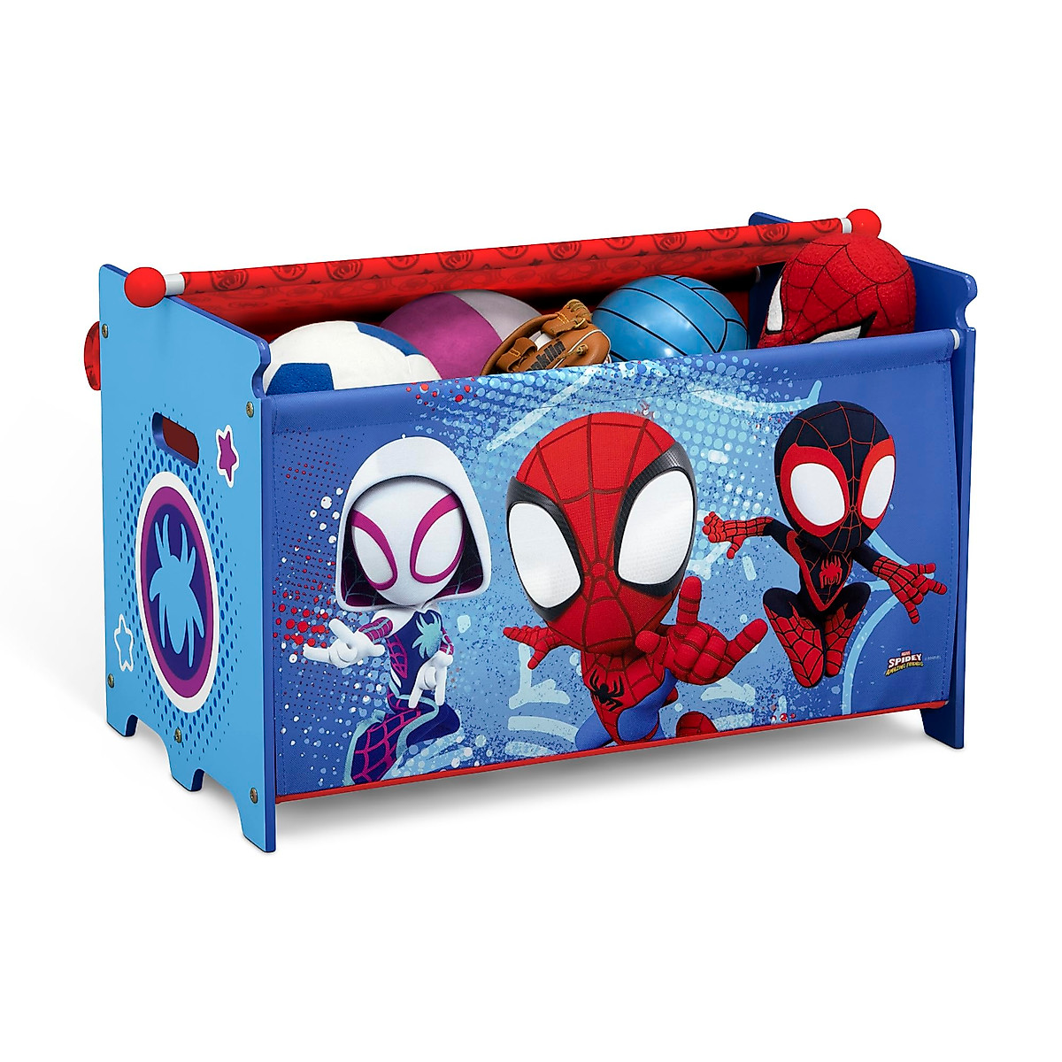 Delta Children Marvel Spidey and His Amazing Friends Toy Box with Retractable Fabric Top, Blue