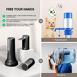 KERIOVSEA Foldable 5 Gallon Water Dispenser Pump, Electric Water Bottle Pump with Removable Base for 1-5 Gallon Jug, Automatic Water Dispenser Countertop for RV Travel, Bedside, Home, Office