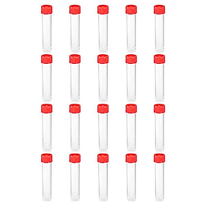 PATIKIL 20mL Plastic Test Tubes, 20 Pack Frozen Test Tube Vial Container Storage Screw Cap for Lab Laboratory Science, Red Clear