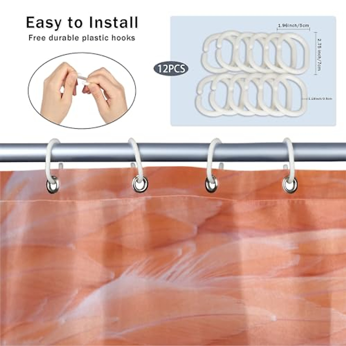 Aglebo Shower Curtain Flamingo Feather Fabric Shower Curtain Set with 12 Hooks Water-Proof 72 * 72 Inches for Bathroom Beach Caravan Hotel