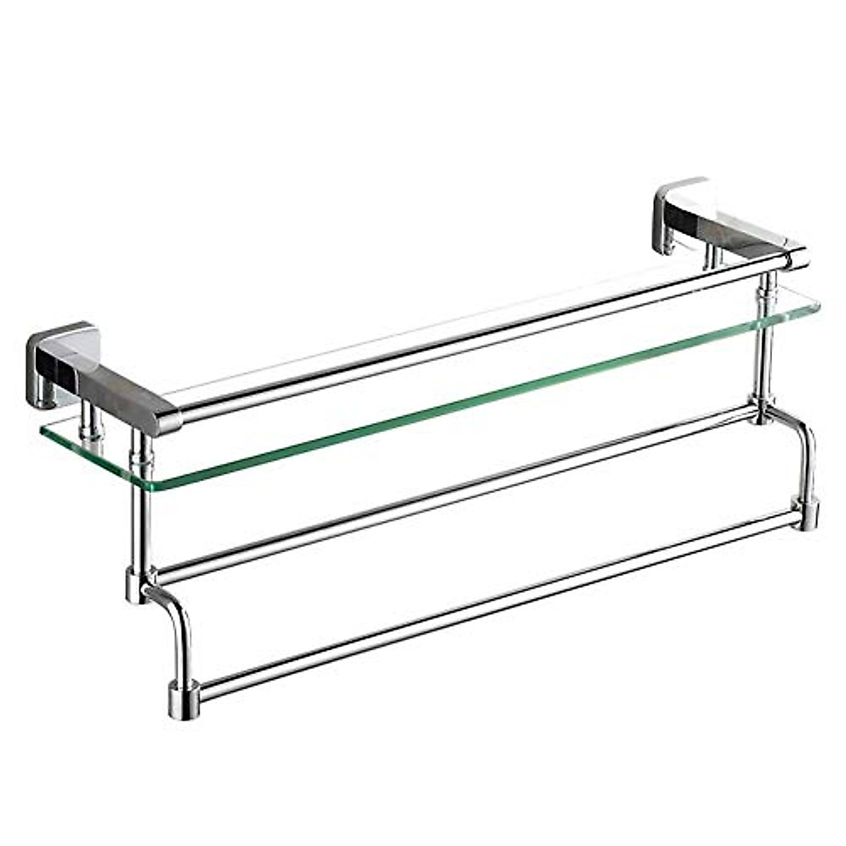 PIBM Stylish Simplicity Shelf Wall Mounted Floating Rack Wooden Bathroom Shelves Rack Rectangle Tempered Glass Cosmetic Rack Tower Hanger Guardrail Save Space - 3 Sizes, a , 51.2x13x4.2cm