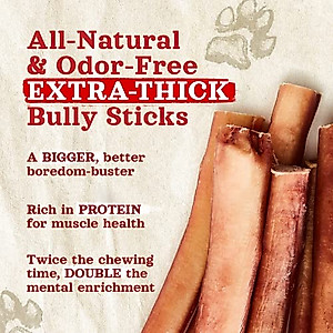 Natural Farm Jumbo Bully Sticks (6 Inch, 4 Pack), Odor Free, Extra-Thick Dog Chews - Fully Digestible 100% Beef Treats, Supports Dental Health, Keep Your Dog Busy with 50% Longer Lasting Chews