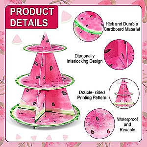 Sliner 3 Tier Watermelon Cupcake Stand Party Decorations Watermelon Theme Cupcake Holder Pink Watermelon Baby Shower Cake Holder Melon Birthday Dessert Stand for Boy Girl Melon Party Baby Shower