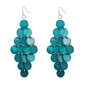 Jules D. Layered Dangling Shell Disc Beads Earring Handmade Multi Colorful Orange Red Blue Drop Chandelier Earring for Women (Blue Green)