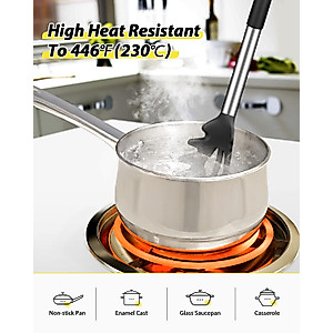 Silicone Pasta Fork and Soup Ladle Set, Non-Stick BPA Free Heat-Resistant Handy Kitchen Utensils for Cooking, Serving, Draining, Stirring (Black)