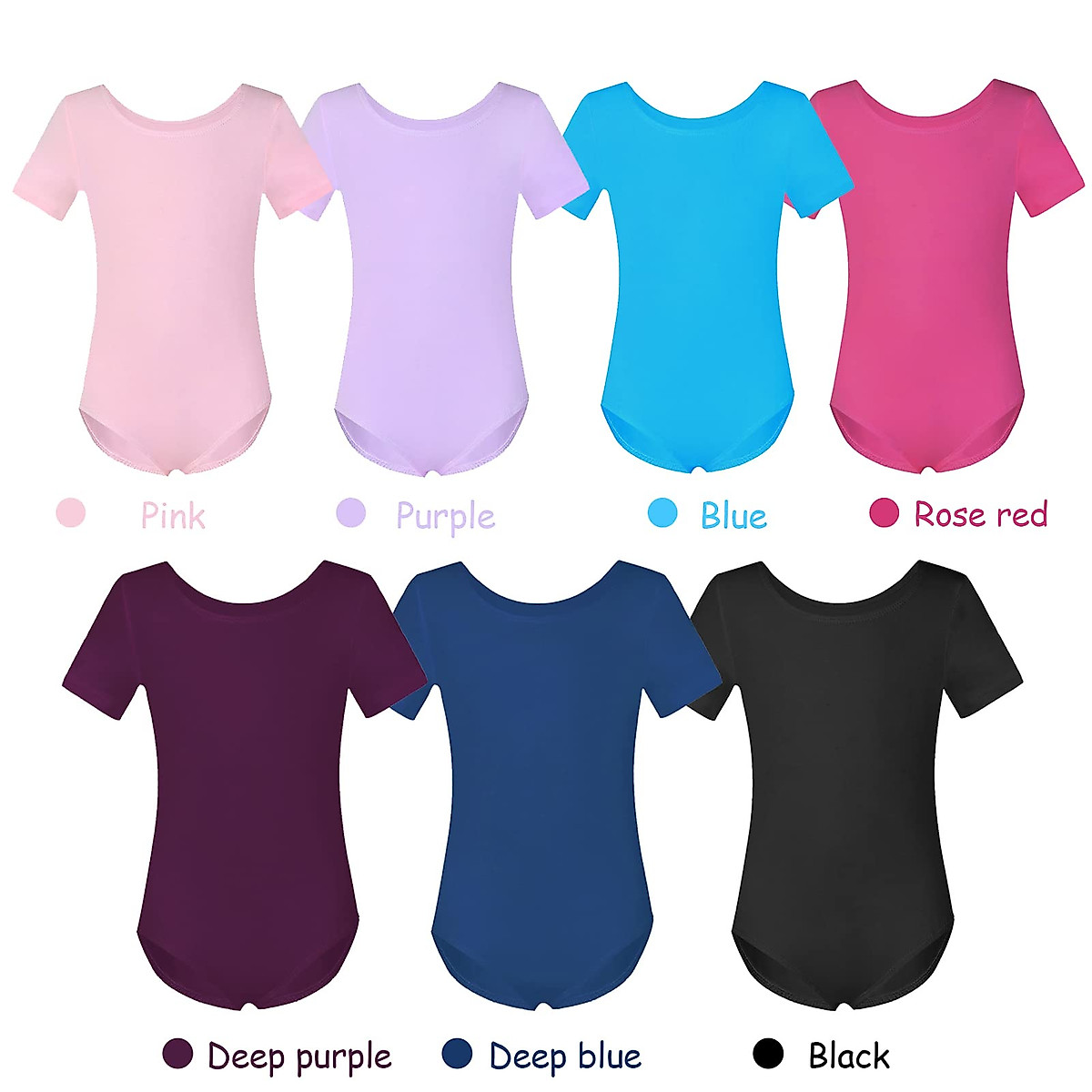 Phineein Girls Short Sleeve Team Basic Leotards For Kids (10-12years, Navy Blue)