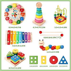 Qizebaby Montessori Toys for 2 Year Old Boys Girls, 6PCS Kids Wooden Toys, Baby Boy Toys 3-6 Year Old, Preschool Educational Learning Toy for Kids Ages 3 4 5 6+, Birthday Gifts