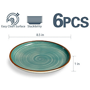 ONEMORE 30 oz Pasta Bowls and 8.5 inch Salad Plates Bundle - Microwave, Oven and Dishwasher Safe - Teal