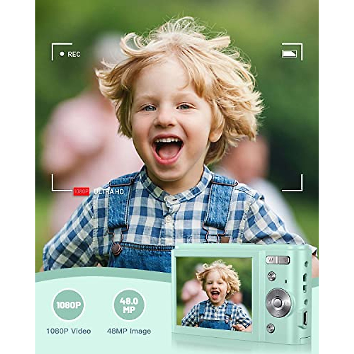 Digital Camera, Zostuic Autofocus 48MP Kids Camera with 32 GB Card Vlogging Camera with 16X Zoom, Compact Portable Mini Cameras for 4-15 Year Old Kids Children Teen Student Girls Boys(Green)