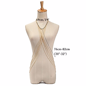 Ginfonr Tassels Body Chain Bohemian Gold Necklace Jewelry Belly Waist Bra Boho Sexy Bikini Beach Harness Valentine Gift for Women Girls