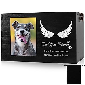 Woiworco Pet Urns for Dogs Ashes, Large Wooden Funeral Cremation Urns with Photo Frame, Memorial Keepsake Box with Black Flannel as Lining, Urn for Dog or Cat Ashes, Loss Pet Memorial Remembrance Gift