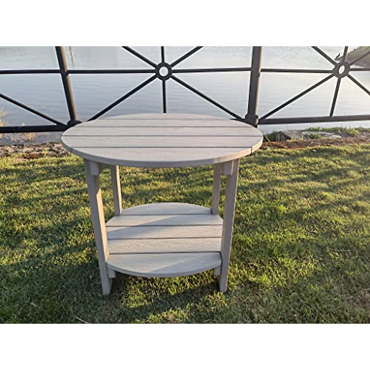 Byzane Double Adirondack Side Table, Patio Outdoor End Table Weather Resistant,Round Table for Patio, Garden, Lawn, Indoor Outdoor Companion, Grey