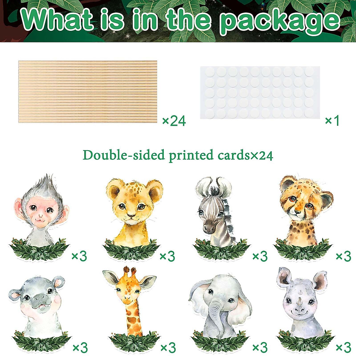 24Pcs Safari Centerpiece Sticks, Jungle Animals Baby Shower Party Decorations Table Toppers for Boys Kids, Safari Themed Party Supplies, Wild One Birthday Party Decorations