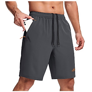 MAGCOMSEN Gym Shorts Men with Zipper Pockets Jogging Shorts Quick Dry Shorts Camping Running Lightweight Shorts Dark Grey 34